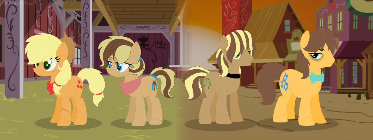 #1967693 - safe, artist:king-justin, applejack, caramel, oc, oc:apple ...