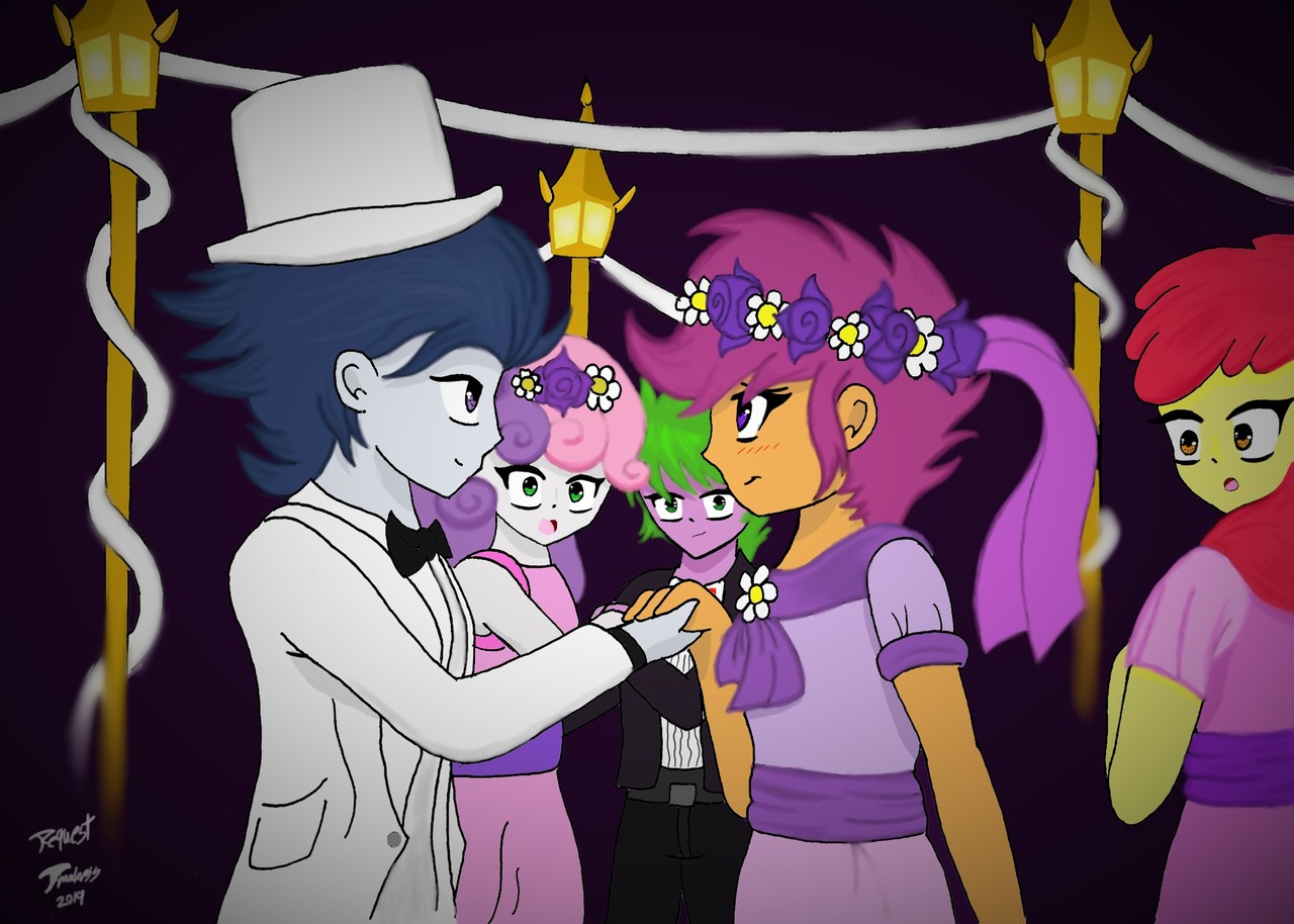 #1970046 - safe, artist:radiancebreaker, apple bloom, rumble, scootaloo ...