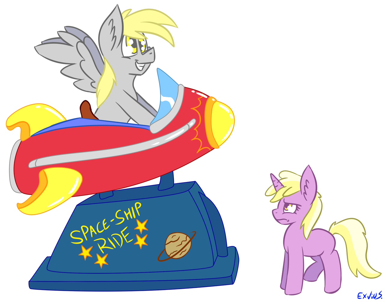 #1987256 - safe, artist:exvius, derpy hooves, dinky hooves, pegasus ...