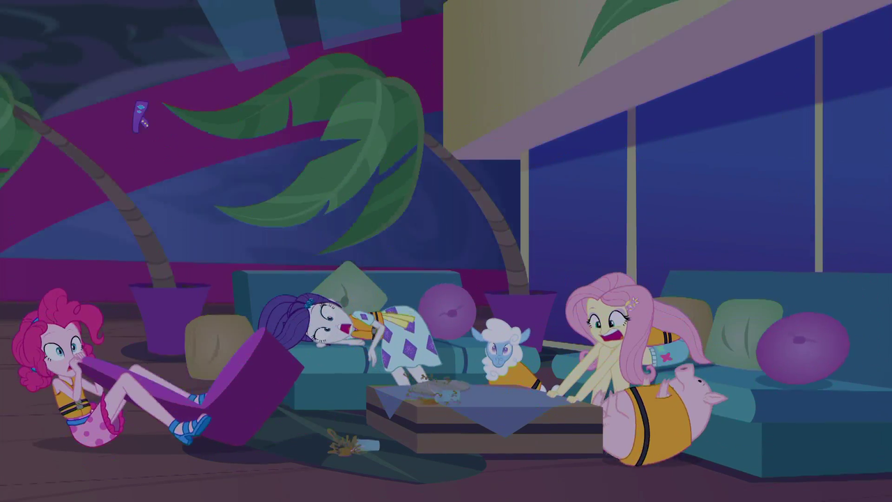 #2018404 - safe, screencap, fluttershy, pinkie pie, rarity, pig, sheep ...