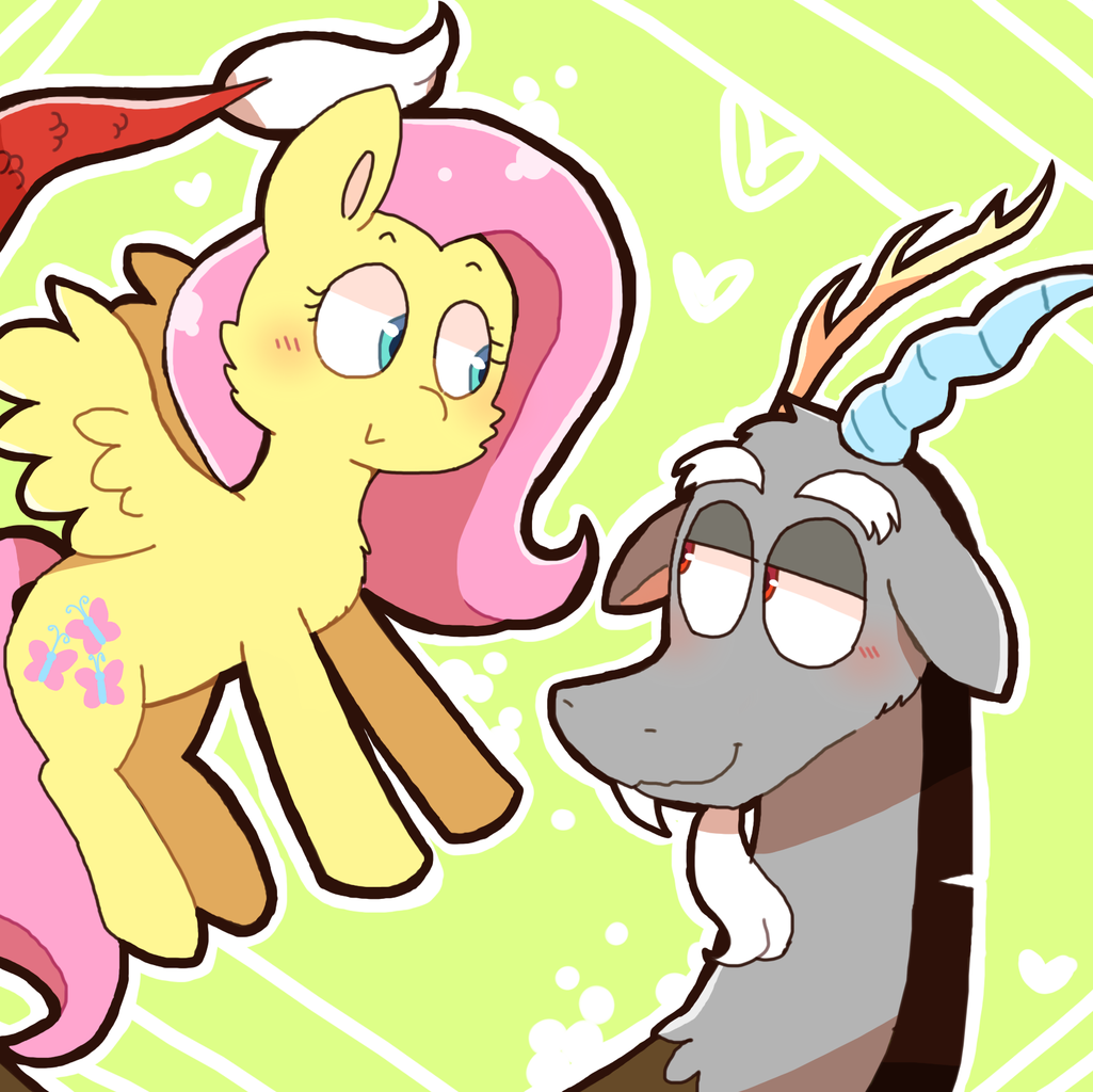 #2022344 - safe, artist:t-oasted, discord, fluttershy, draconequus ...