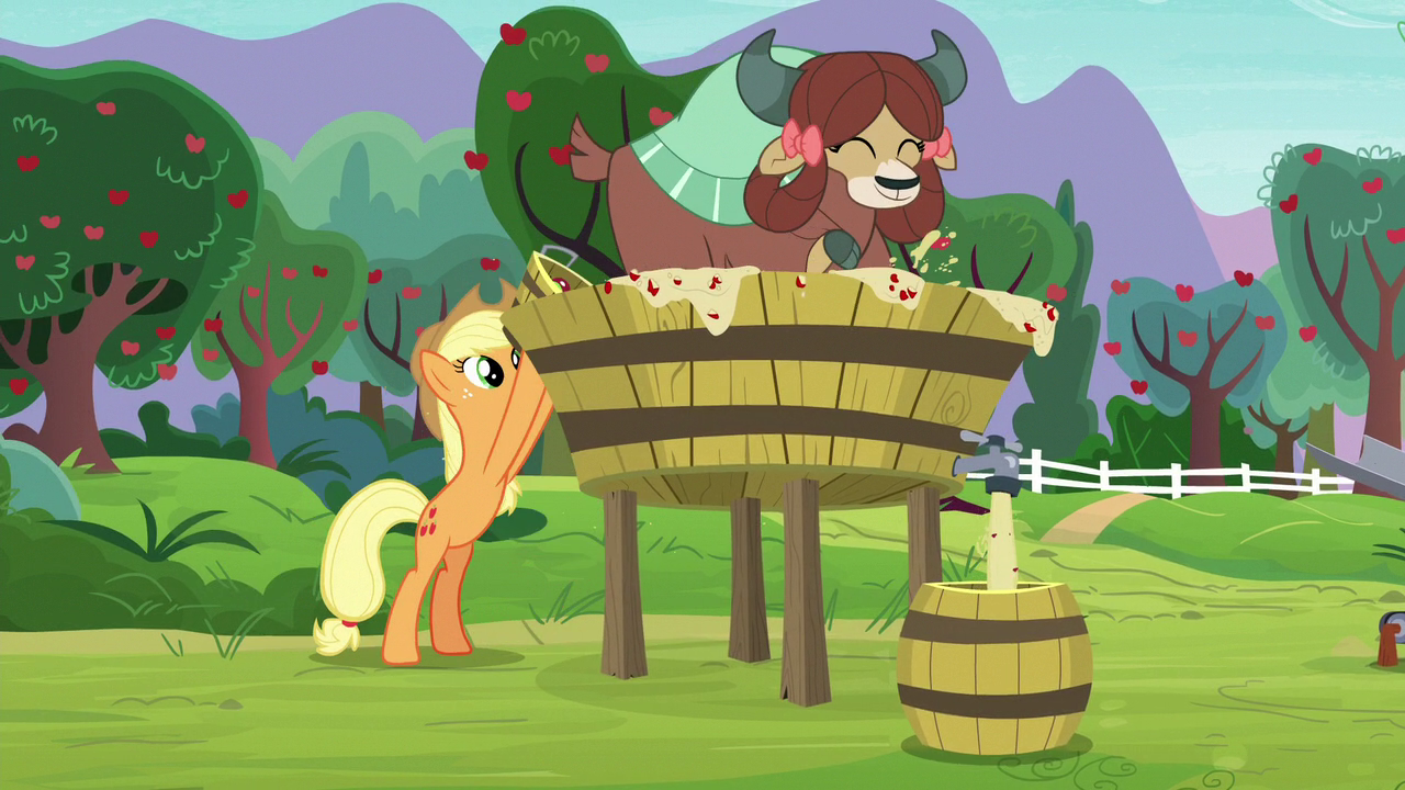 #2089778 - safe, screencap, applejack, yona, earth pony, pony, yak, g4 ...