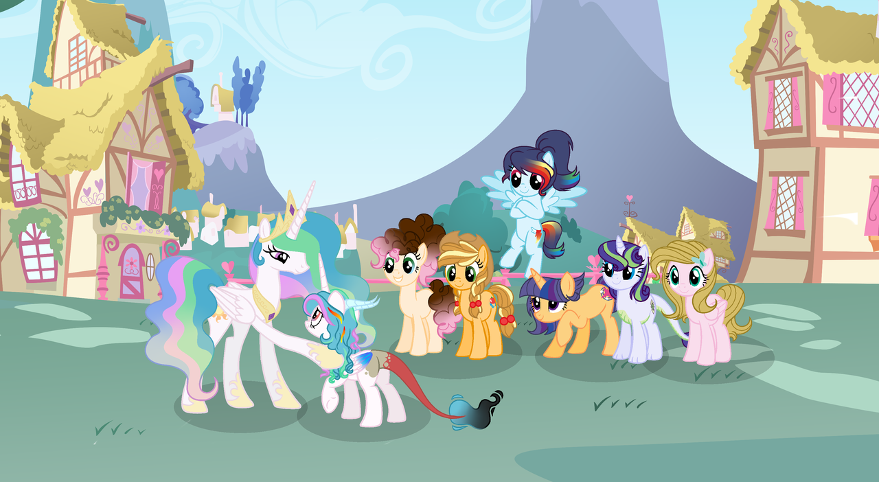 #2092437 - safe, artist:staricy097, princess celestia, oc, oc:apple ...