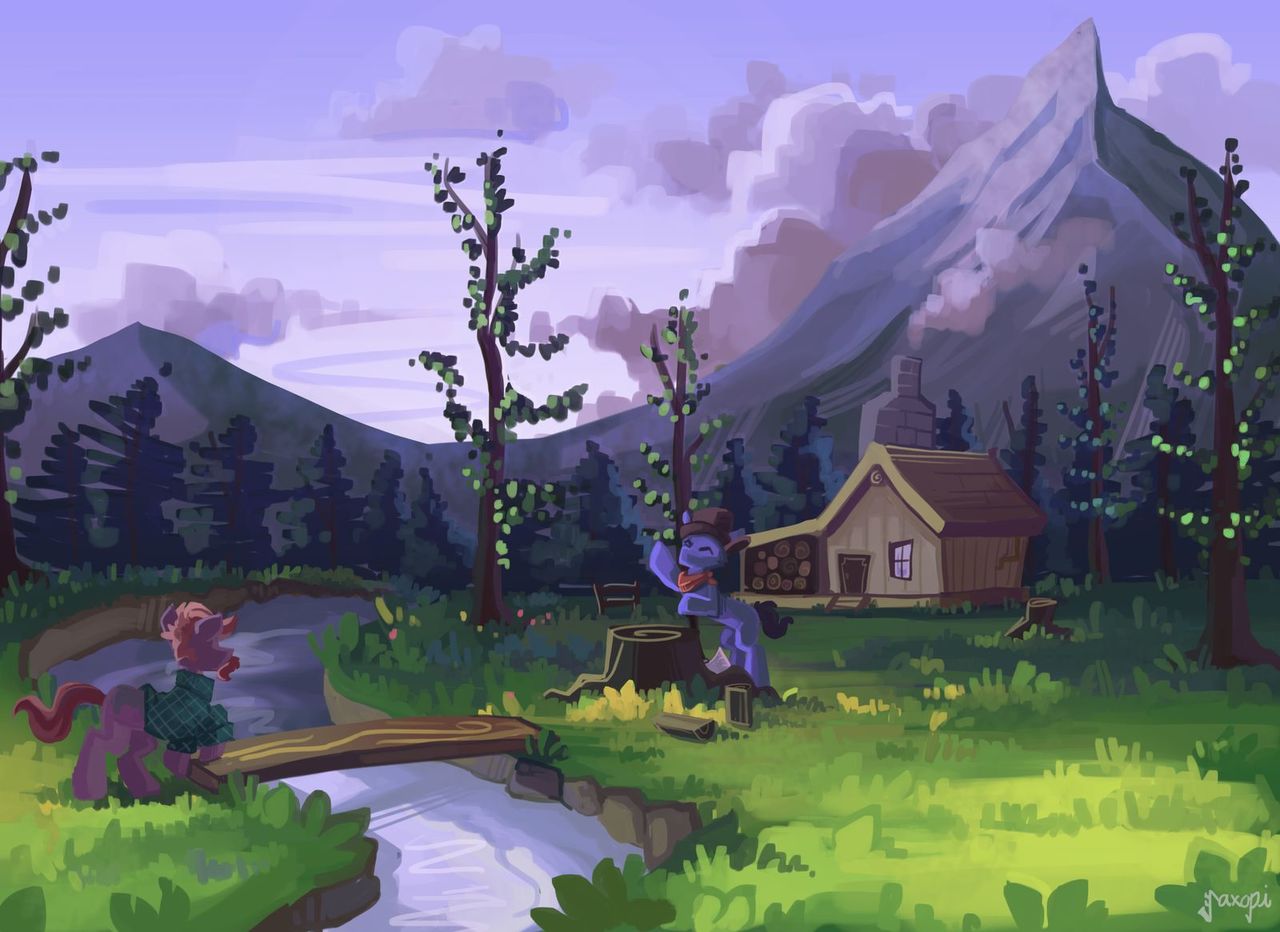 #2095506 - safe, artist:saxopi, oc, earth pony, pony, axe, duo ...