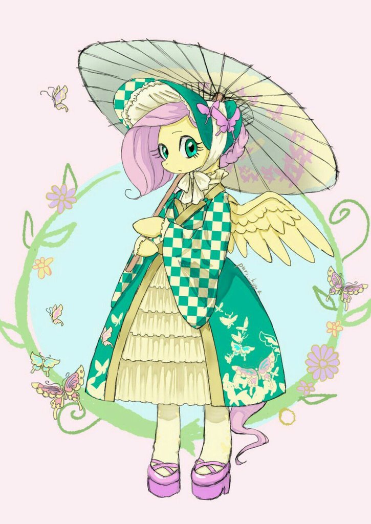 #2098166 - safe, artist:puri__kyua, fluttershy, butterfly, pegasus ...