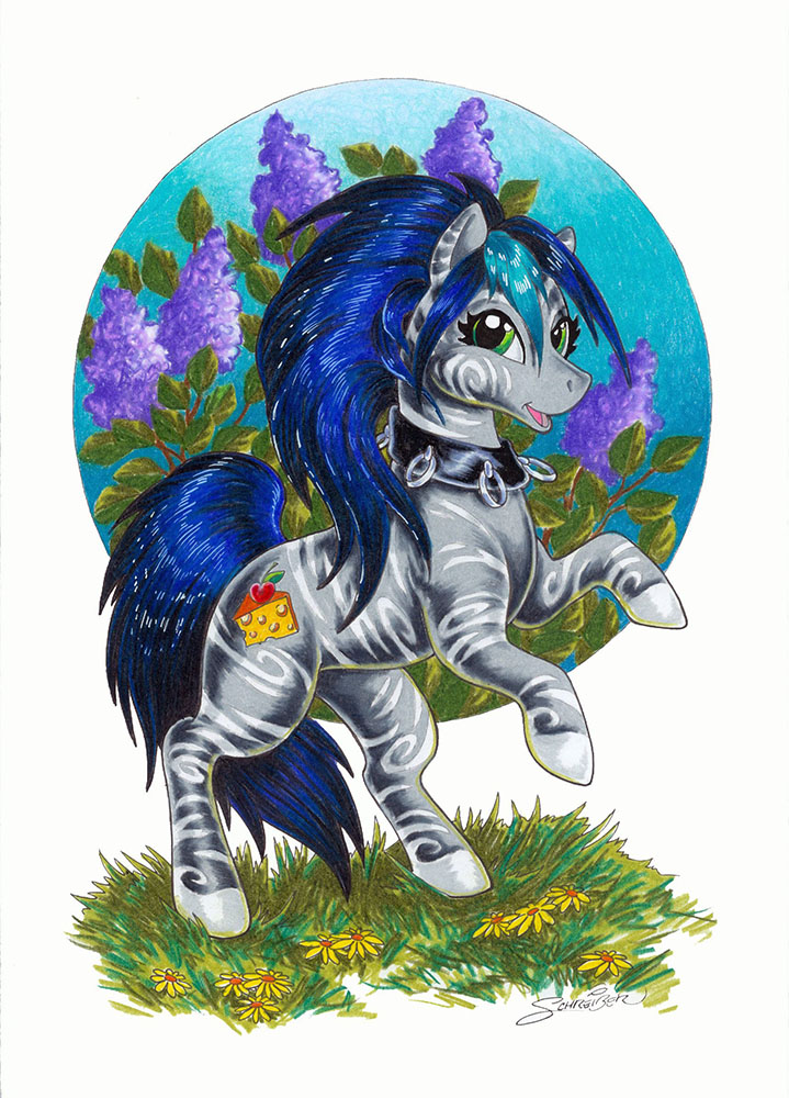 #2099452 - safe, artist:sandyschreiber, oc, pony, collar, flower, grass ...