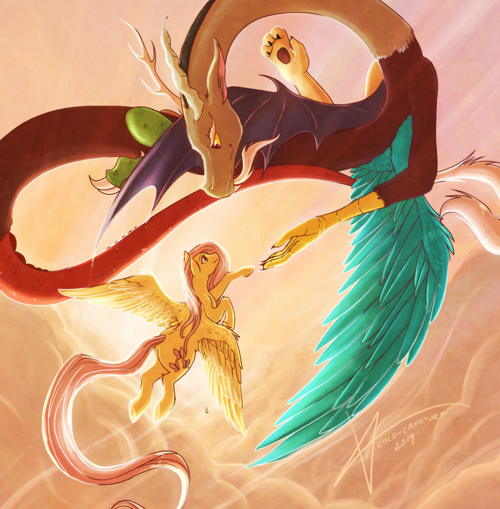 #2103161 - safe, artist:cold-creature, discord, fluttershy, draconequus ...