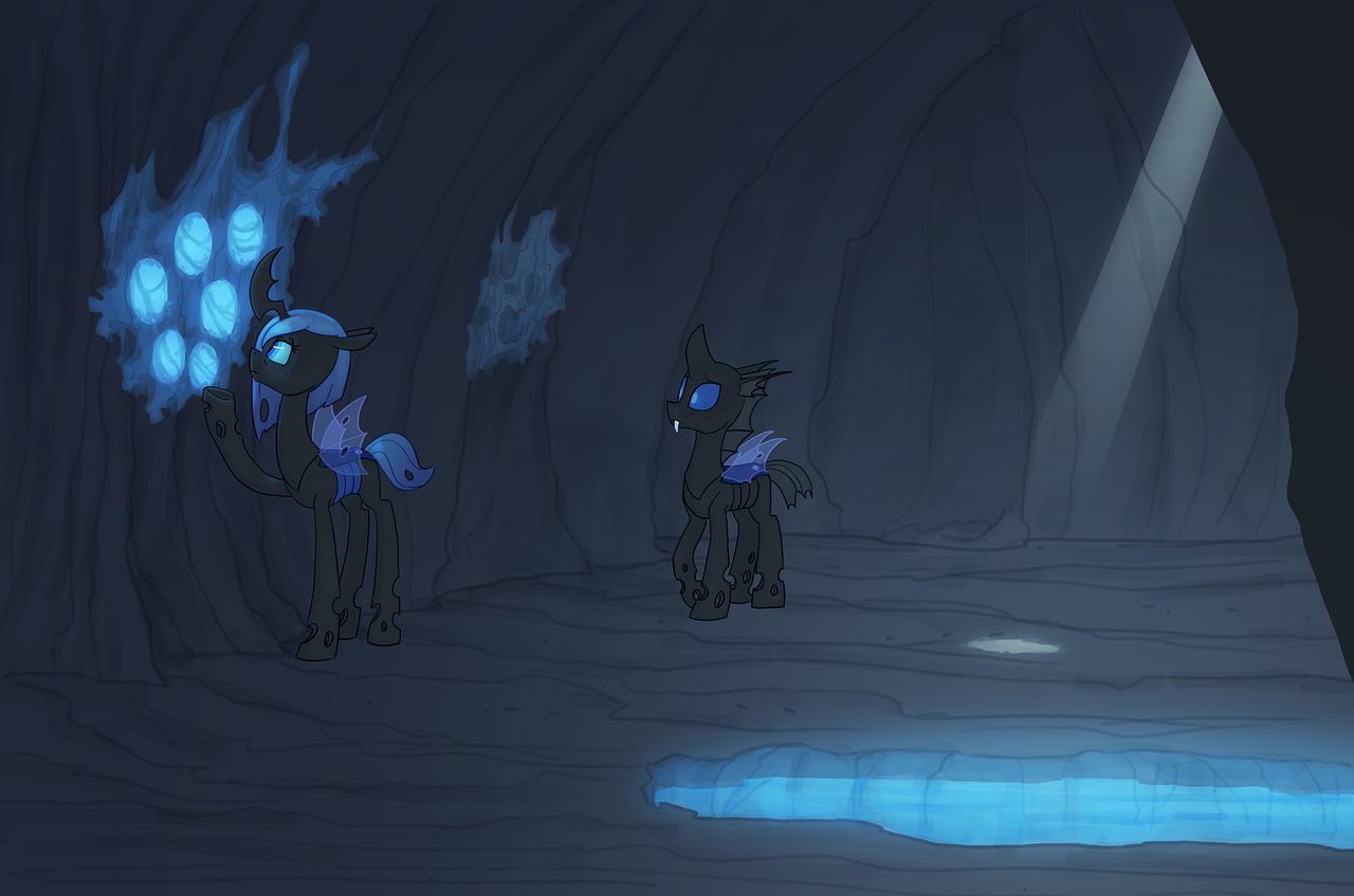 #2083160 - safe, artist:carnifex, oc, oc only, oc:myxine, changeling, changeling queen, blue ...