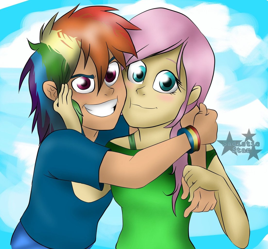 #2086029 - safe, artist:sadistic star, fluttershy, rainbow dash, human ...