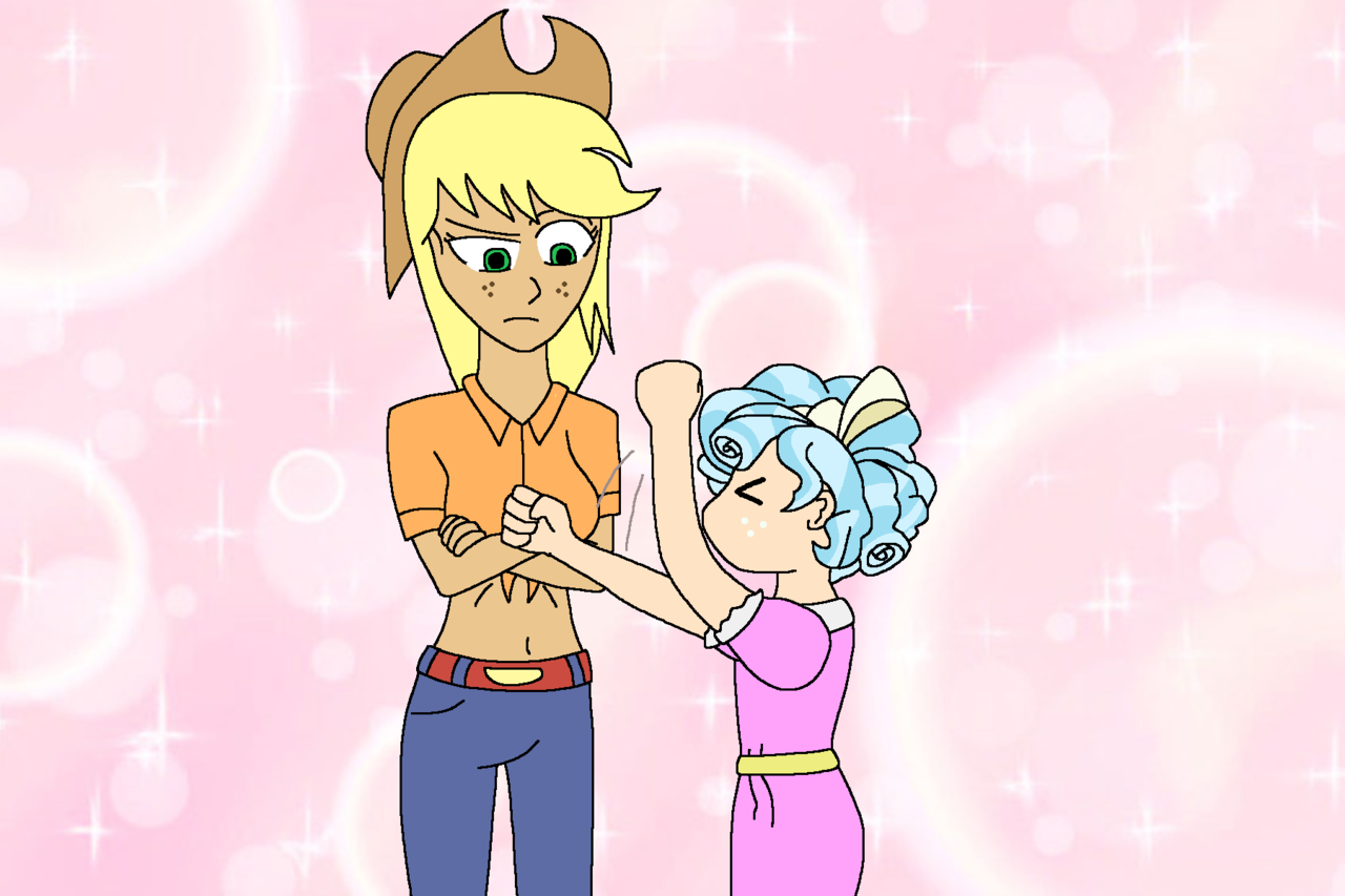 #2128221 - safe, artist:kinggodameraman, applejack, cozy glow, human, g4, humanized, punch ...