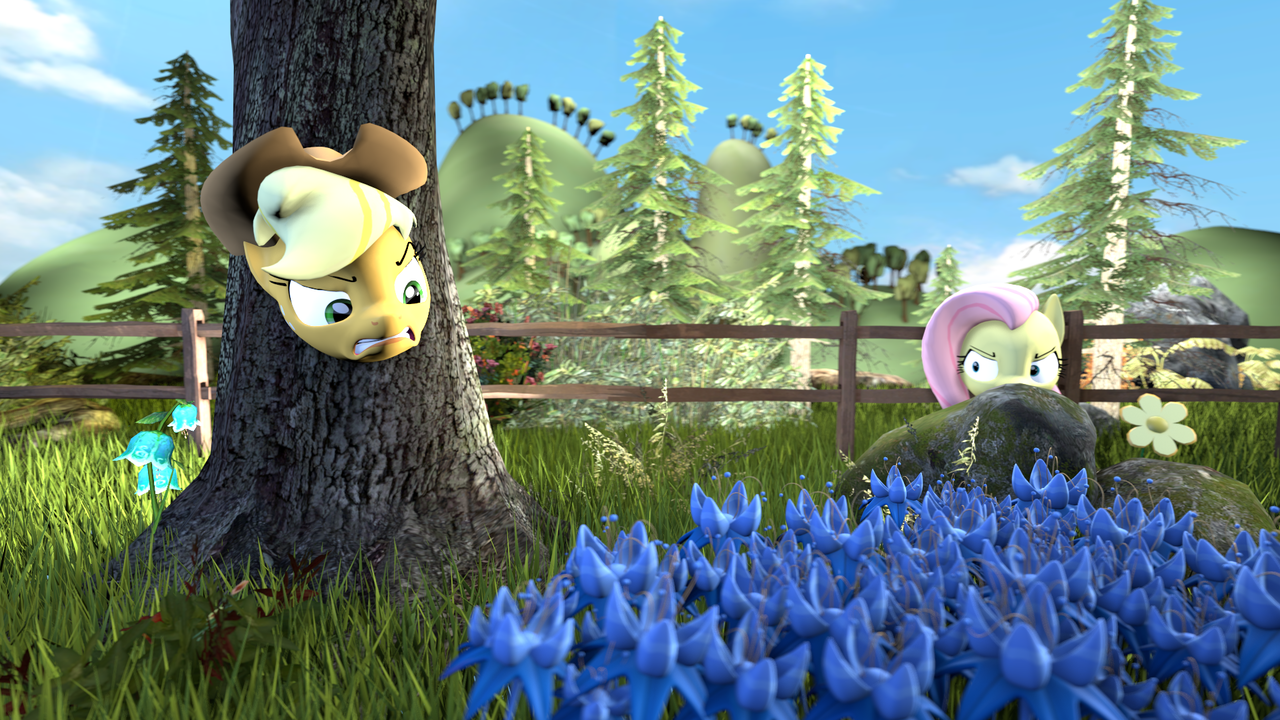 #2130290 - safe, artist:trailssfm, applejack, fluttershy, pony, g4, 3d ...