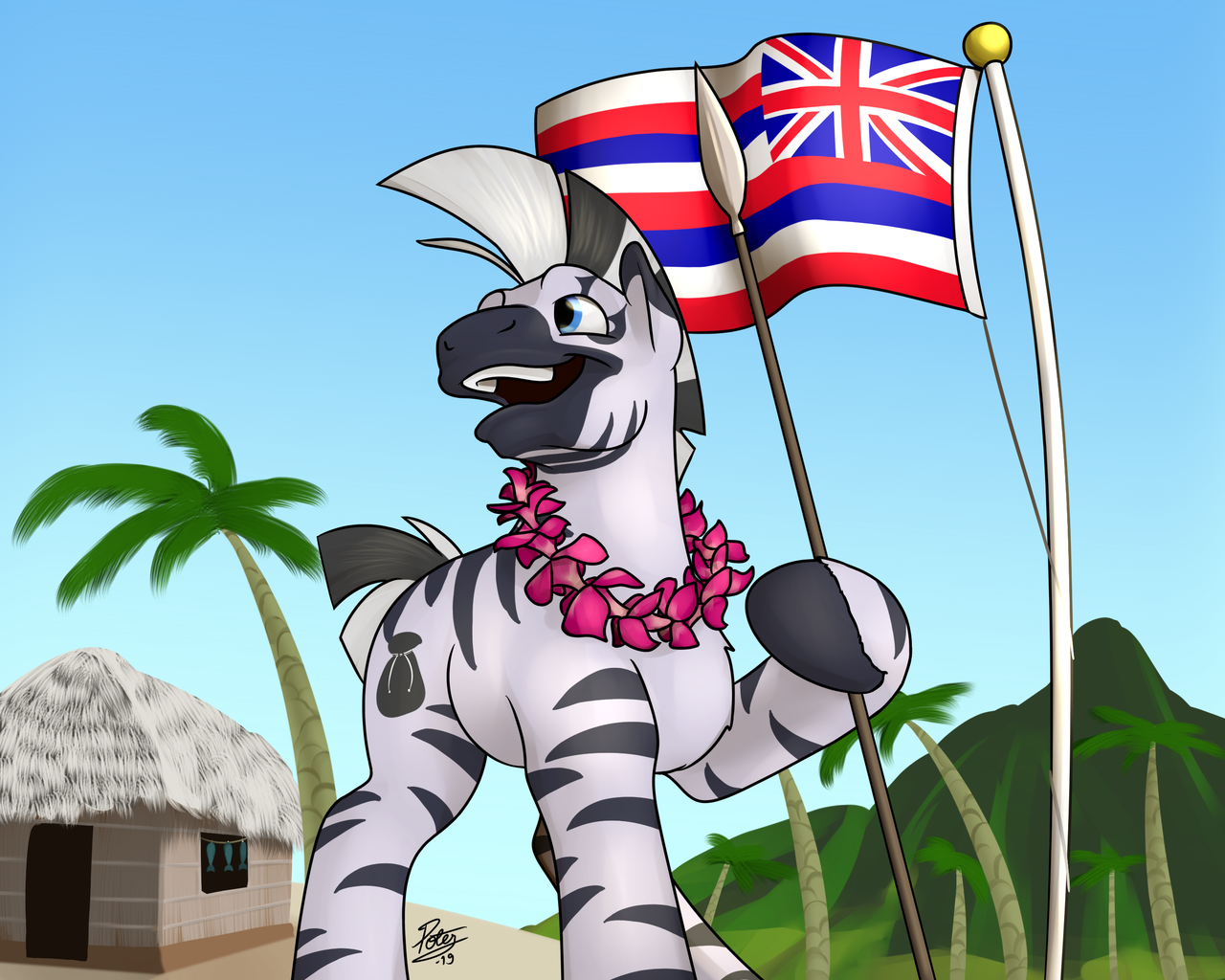 #2132761 - safe, artist:potes, oc, oc only, oc:kona, pony, zebra, happy ...