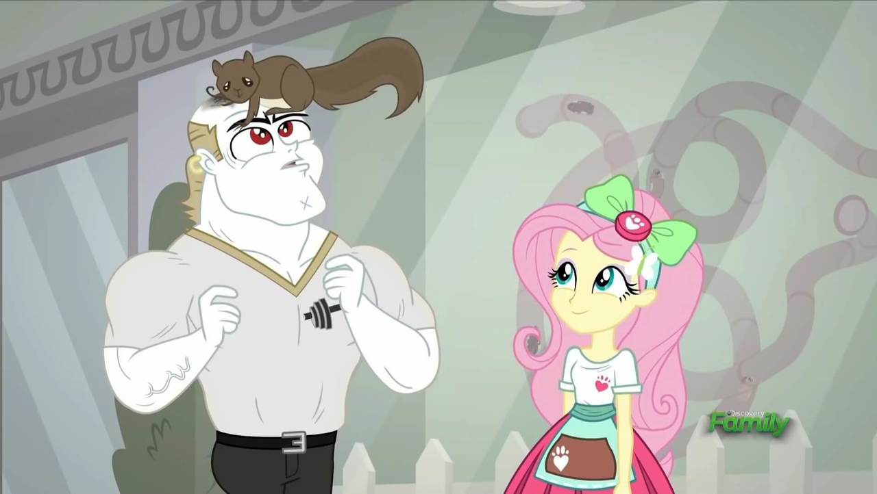 #2148157 - safe, screencap, bulk biceps, fluttershy, squirrel, equestria girls, g4, good vibes ...