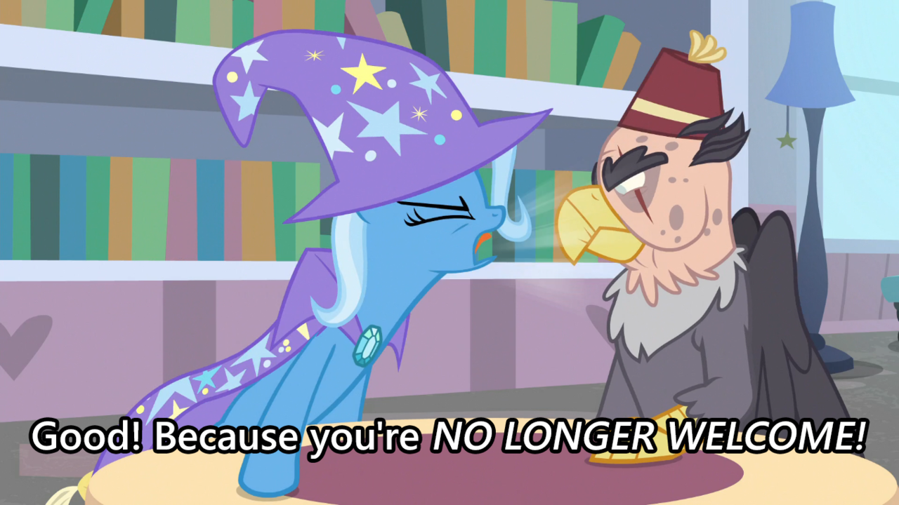 #2148501 - safe, screencap, grampa gruff, trixie, griffon, pony ...