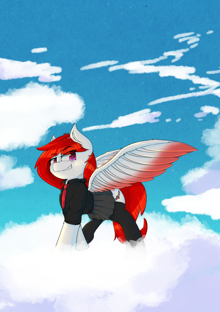 #2151946 - safe, artist:ruby dusk, oc, oc only, oc:ketsueki shēdo, pony, clothes, cloud, cloudy ...