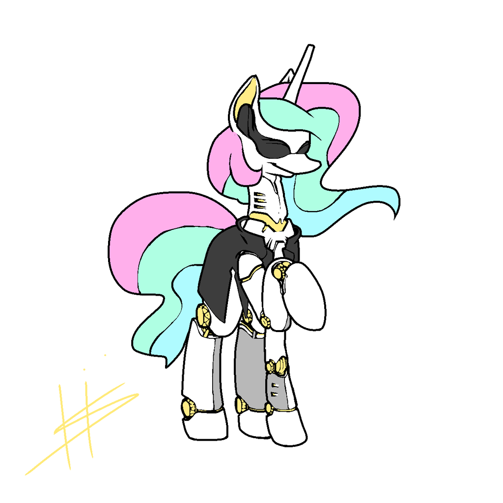 #2245804 - safe, artist:hotkoin, princess celestia, cyber pony, cyborg ...