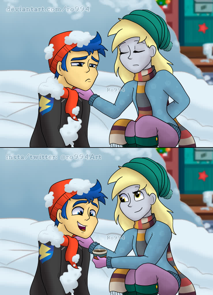 #2255757 - safe, artist:ro994, derpy hooves, flash sentry, human ...