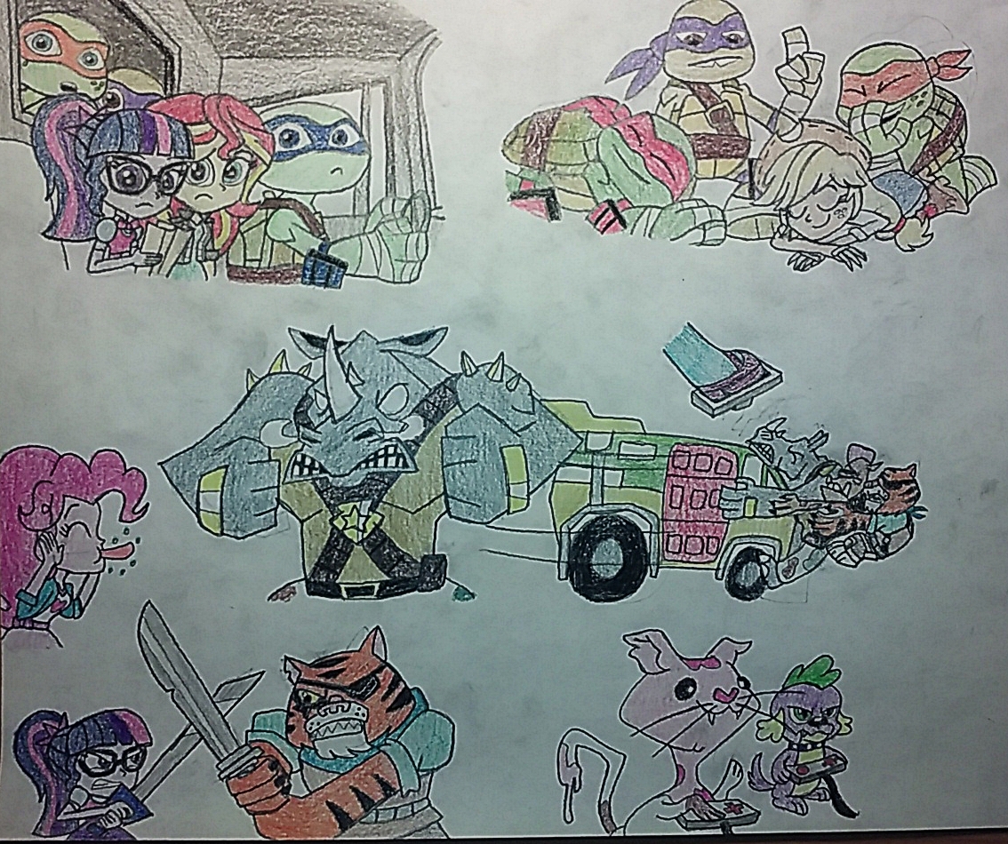 #2471391 - safe, artist:jebens1, applejack, pinkie pie, sci-twi, spike ...