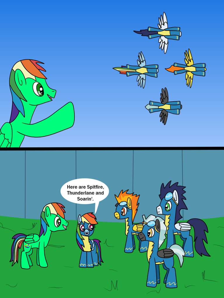 #2486528 - safe, artist:platinumdrop, rainbow dash, soarin', spitfire ...