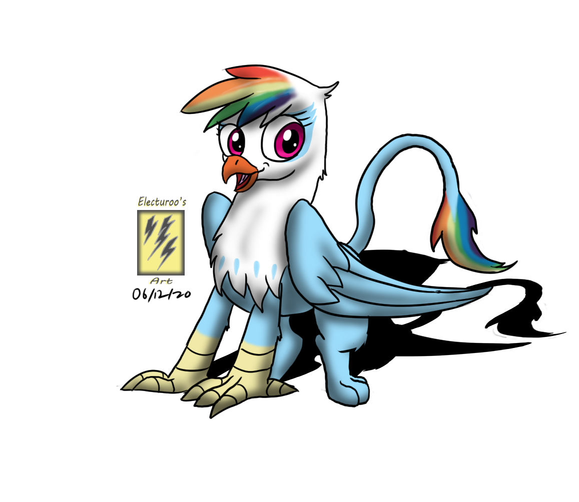 #2507562 - safe, artist:electuroo, rainbow dash, griffon, beak, female ...
