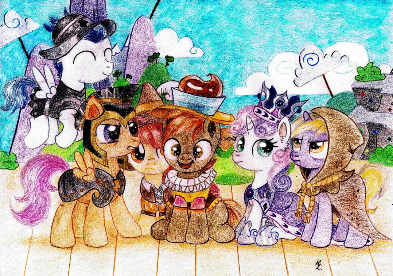 #2510459 - safe, artist:lailyren, apple bloom, button mash, chancellor ...