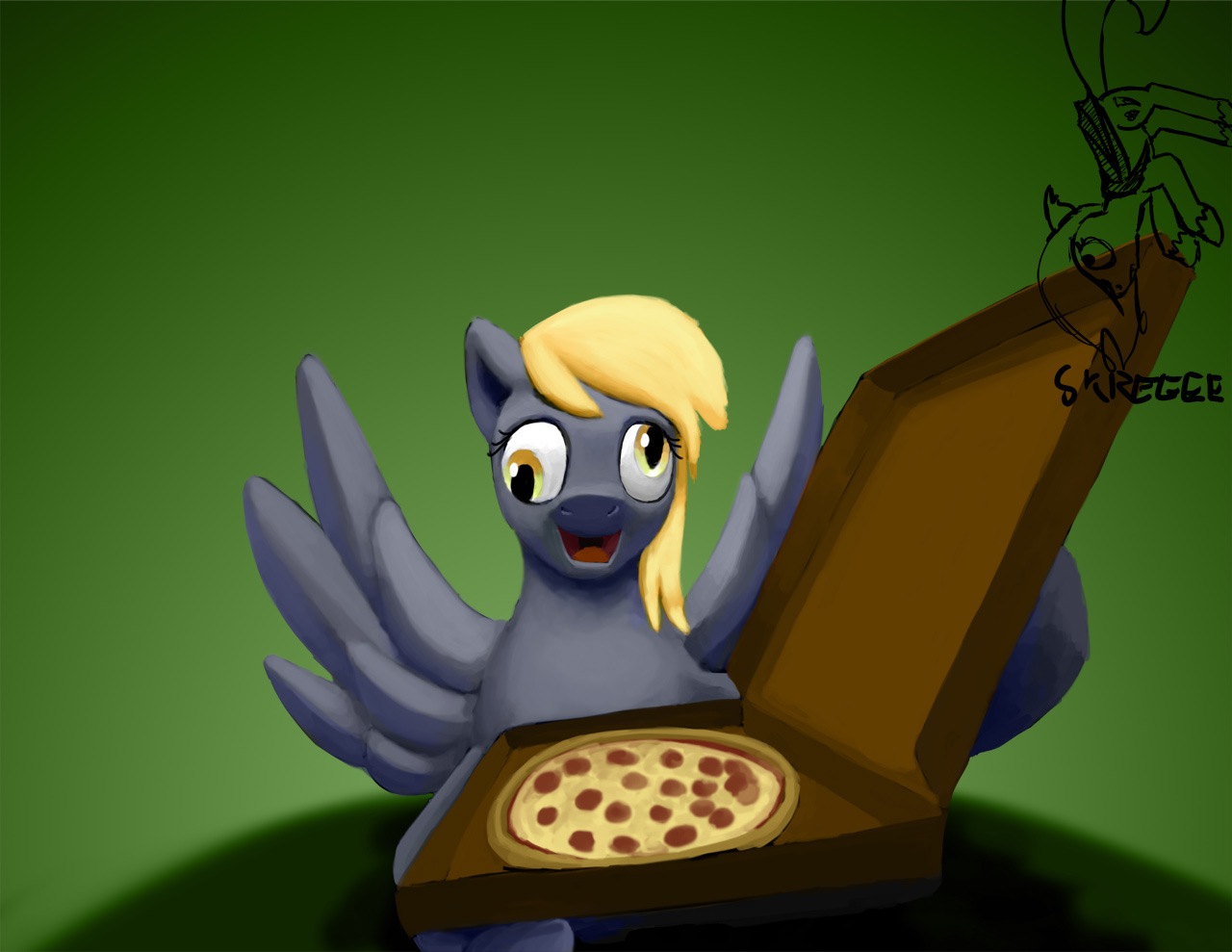 #2515097 - safe, artist:warskunk, derpy hooves, g4, cheese pizza, food ...