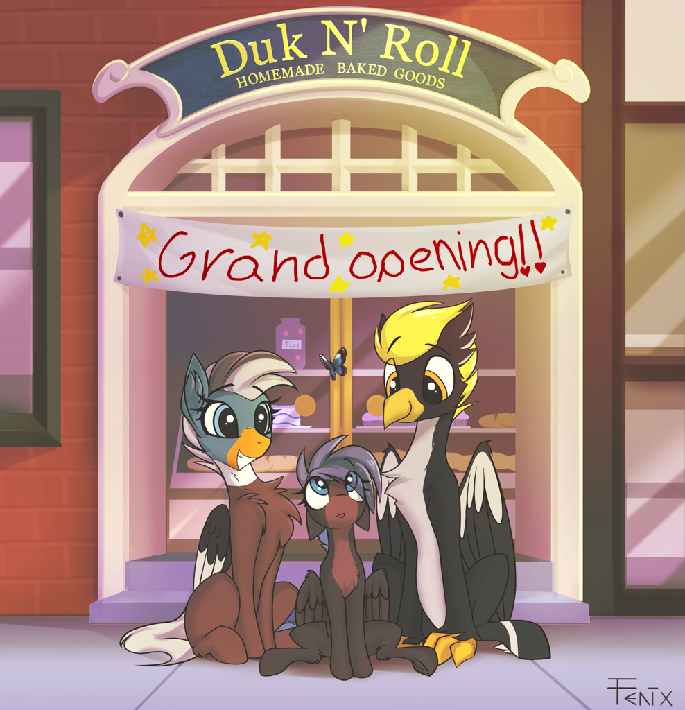 #2518024 - safe, artist:fenixdust, oc, oc only, oc:duk, oc:ping wing, butterfly, hippogriff ...