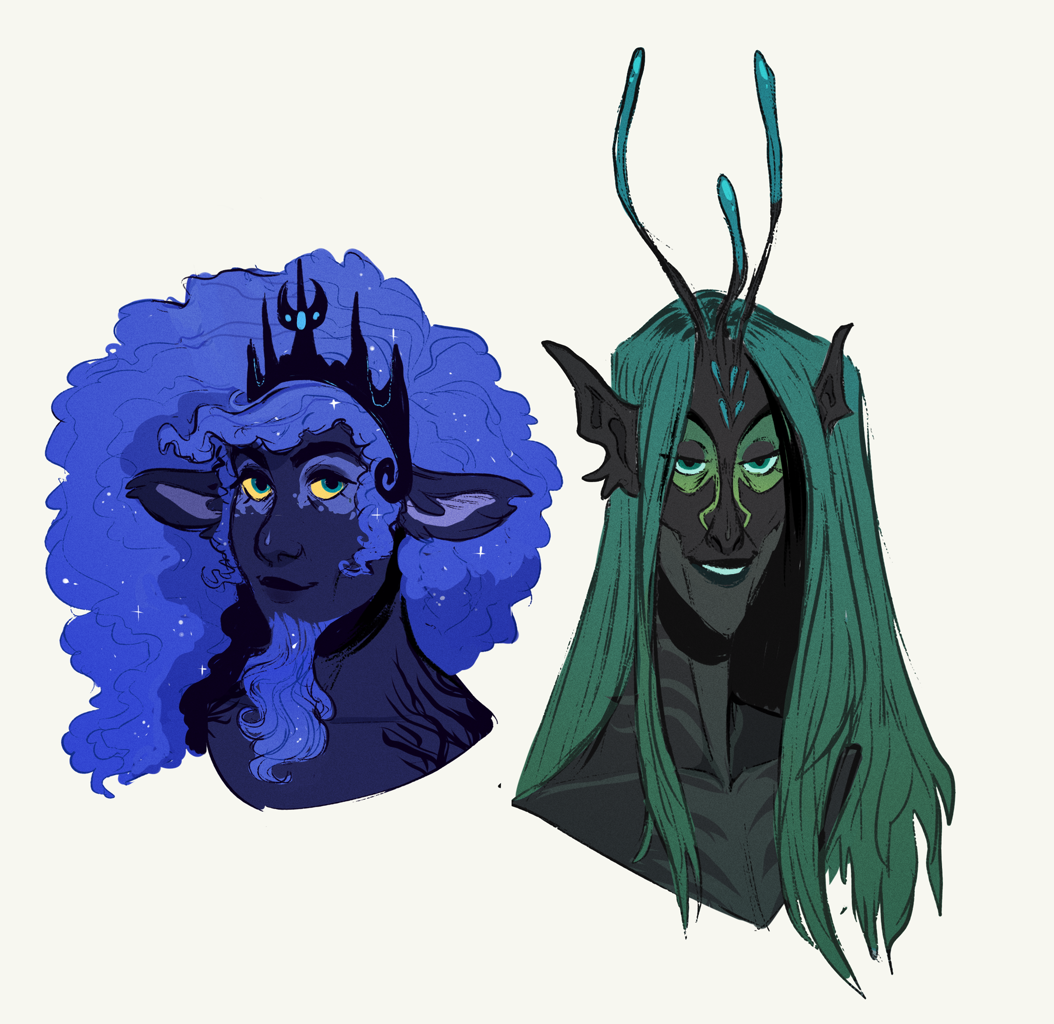 #2275585 - safe, artist:sutexii, princess luna, queen chrysalis, human ...