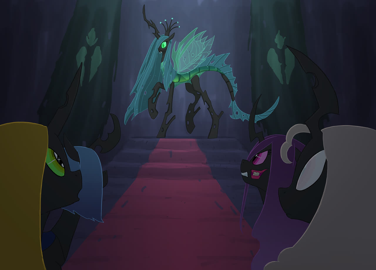 #2282017 - safe, artist:carnifex, queen chrysalis, oc, oc:ambrosia, oc:calliphora, oc:miasma, oc ...