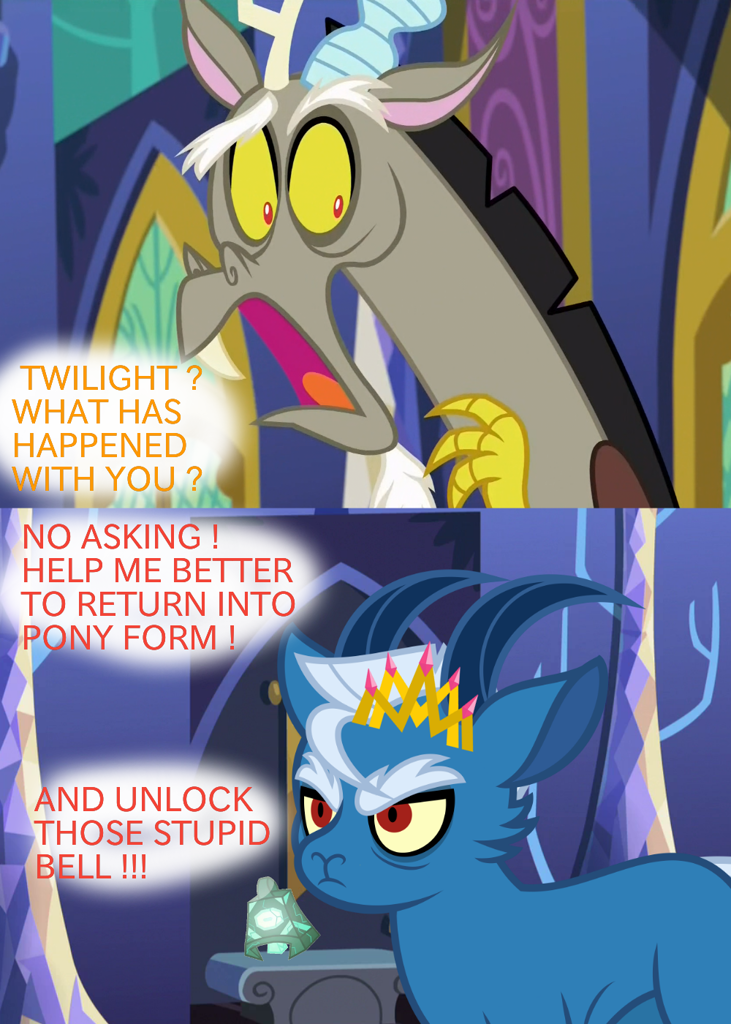 #2284336 - safe, edit, discord, grogar, twilight sparkle, comic:bell's ...