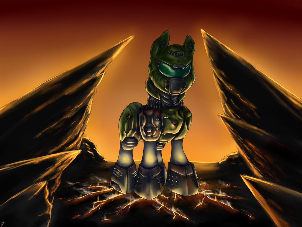 #2287138 - safe, artist:com3tfire, earth pony, pony, doom, doom guy ...