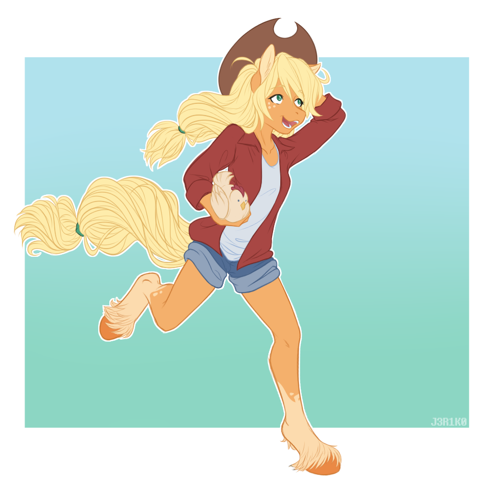 #2295879 - safe, artist:j3r1k0, derpibooru exclusive, applejack, bird ...