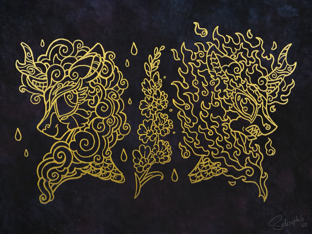 #2296238 - safe, artist:selenophile, rain shine, kirin, nirik, design, flower, foal's breath ...