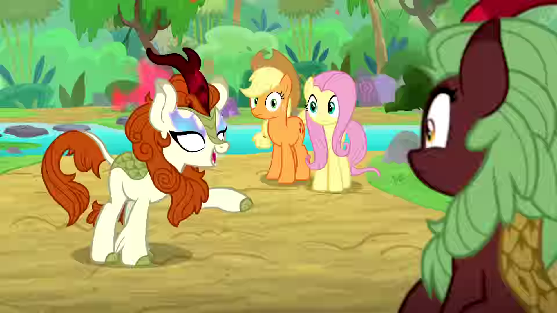 #2331318 - safe, edit, edited screencap, screencap, applejack, autumn blaze, cinder glow ...