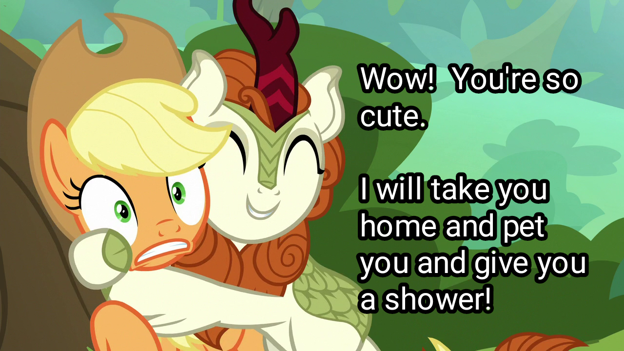 #2331934 - safe, edit, edited screencap, screencap, applejack, autumn blaze, kirin, g4, sounds ...