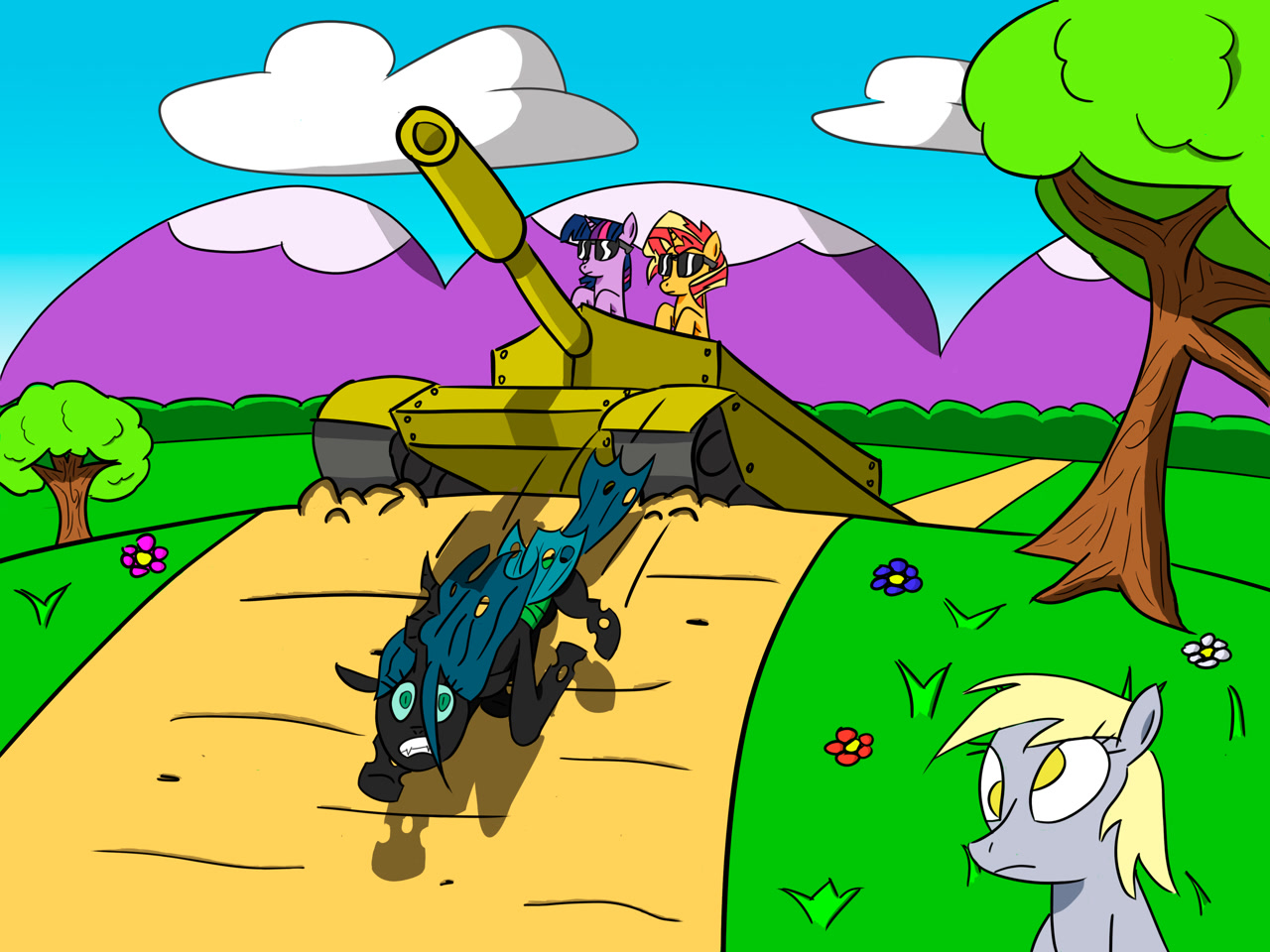 #2347169 - safe, artist:twi clown, derpy hooves, queen chrysalis ...