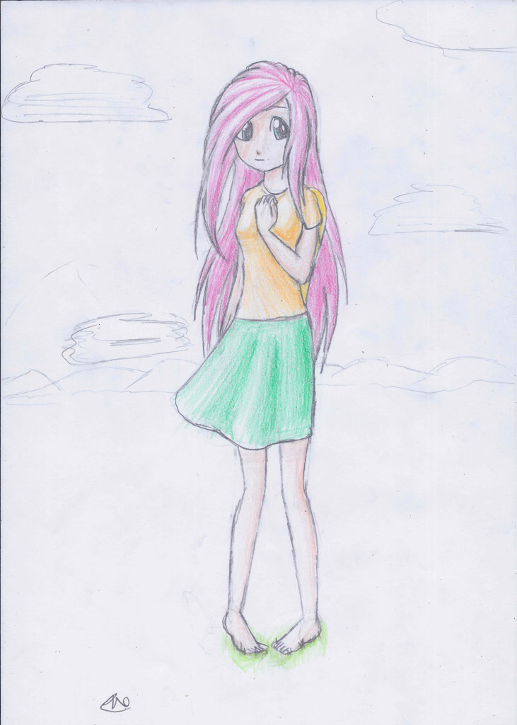 #2341756 - safe, artist:hanaatori, fluttershy, human, barefoot, feet ...