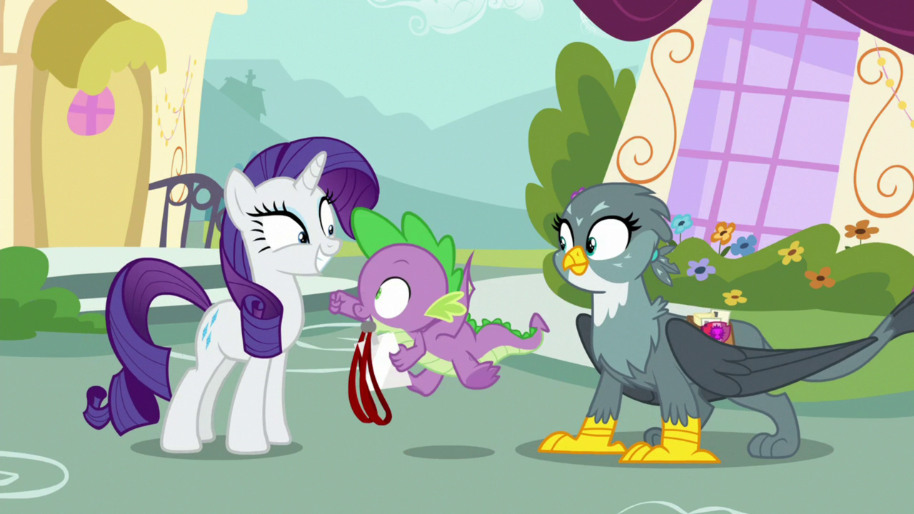 #2342045 - safe, screencap, gabby, rarity, spike, dragon, griffon, pony ...