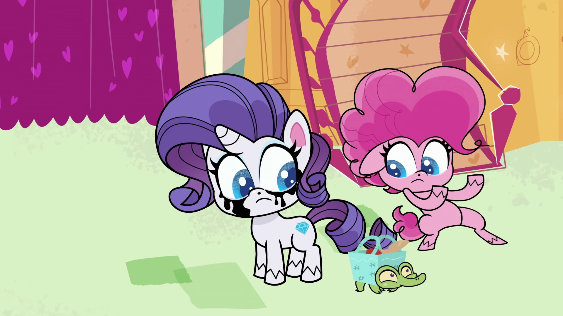 #2383265 - safe, screencap, gummy, pinkie pie, rarity, alligator, earth ...