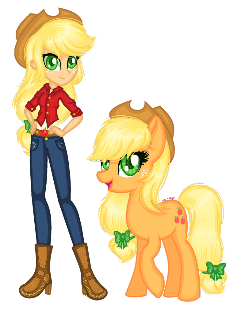#2395491 - safe, artist:fantarianna, applejack, earth pony, human, pony ...
