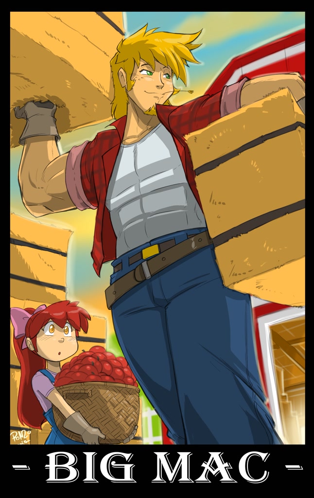 #2410497 - safe, artist:shonuff44, apple bloom, big macintosh, human, basket, brother and sister ...