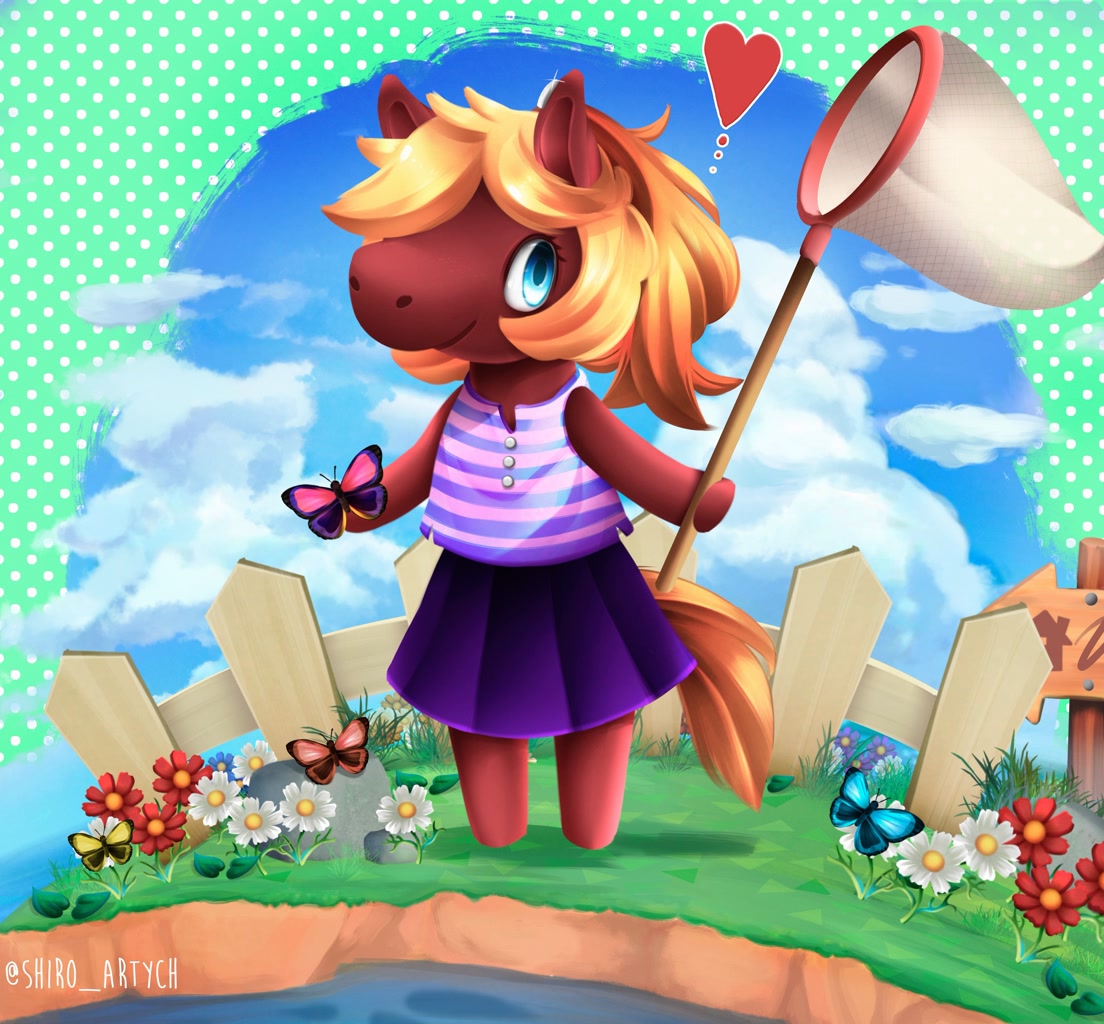 #2390424 - safe, artist:shiro_art, butterfly, pony, animal crossing ...