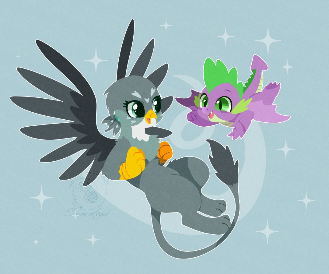 #2425268 - safe, artist:snow angel, gabby, spike, dragon, griffon ...