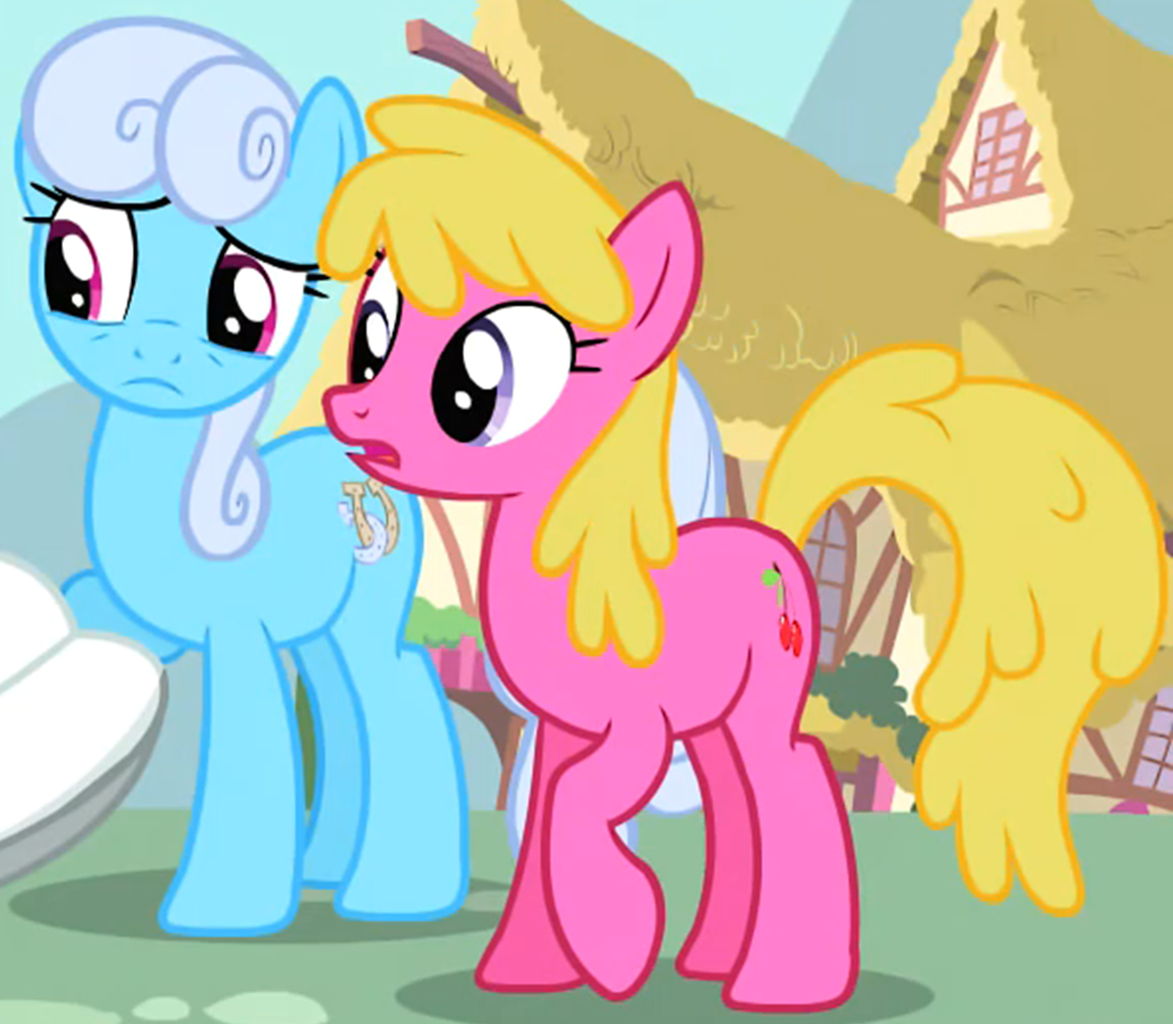 #2433791 - safe, screencap, cherry berry, linky, shoeshine, earth pony ...