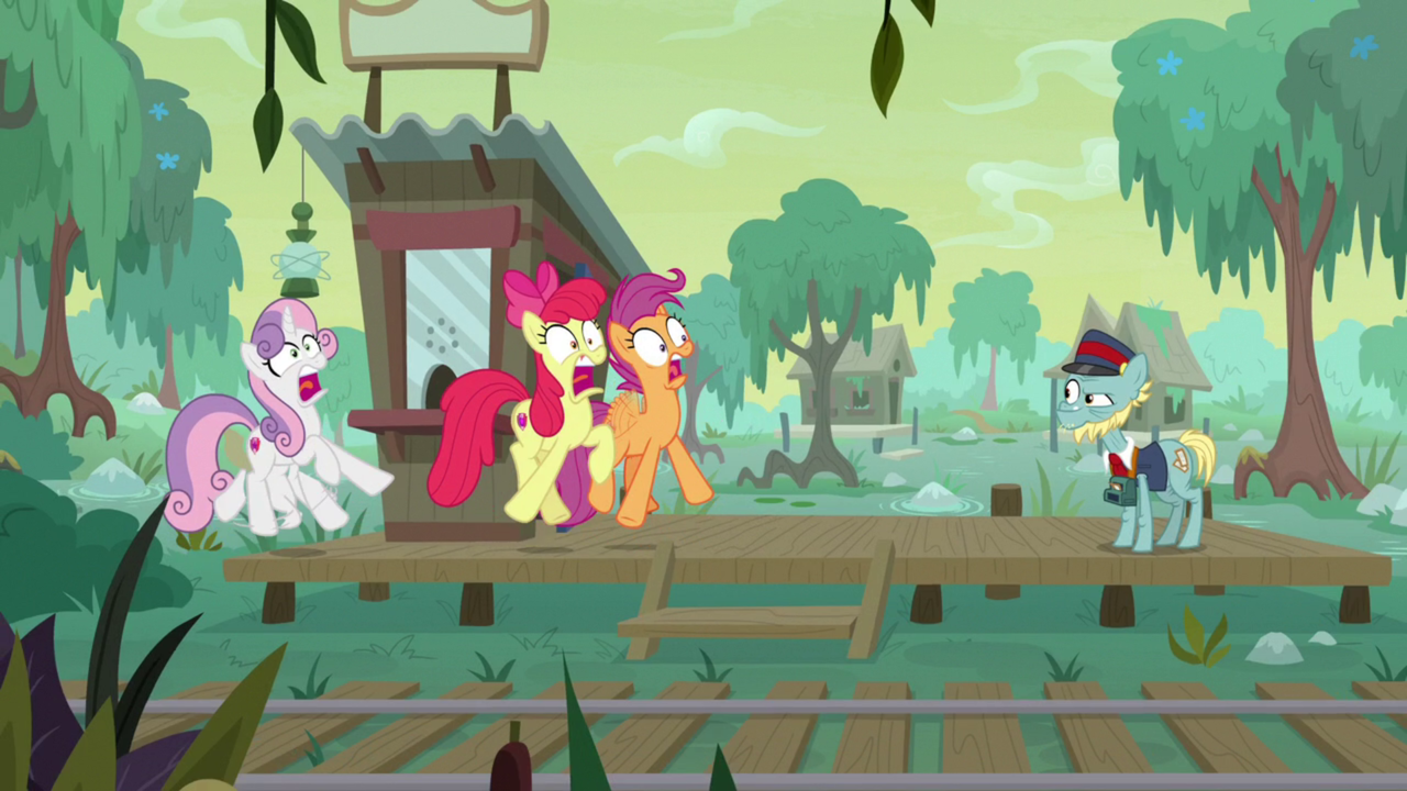 #2414866 - safe, screencap, apple bloom, loose tracks, scootaloo ...