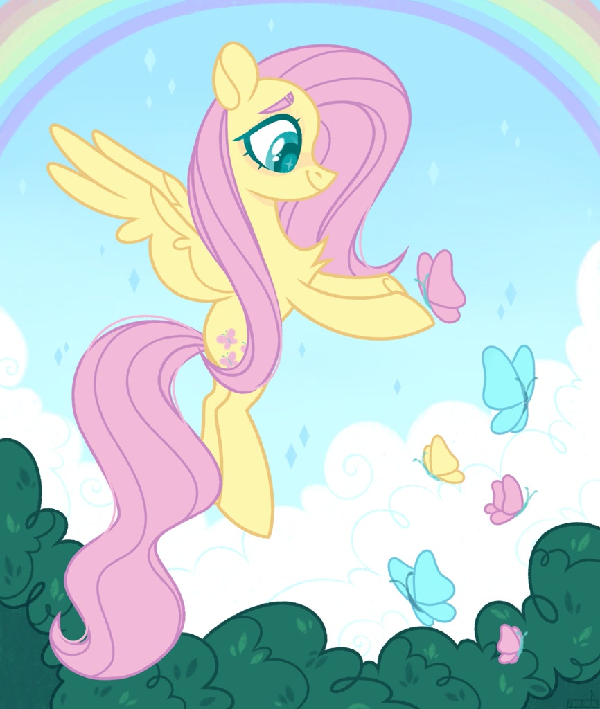 #2416057 - safe, artist:n in a, fluttershy, butterfly, pegasus, pony ...