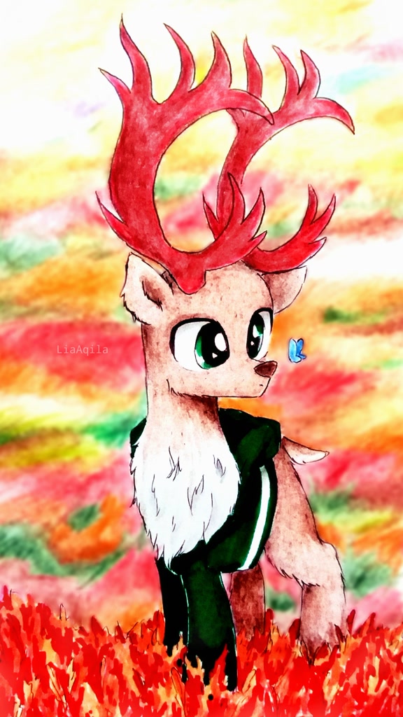 #2455759 - safe, artist:liaaqila, oc, oc only, butterfly, deer, atikluk ...