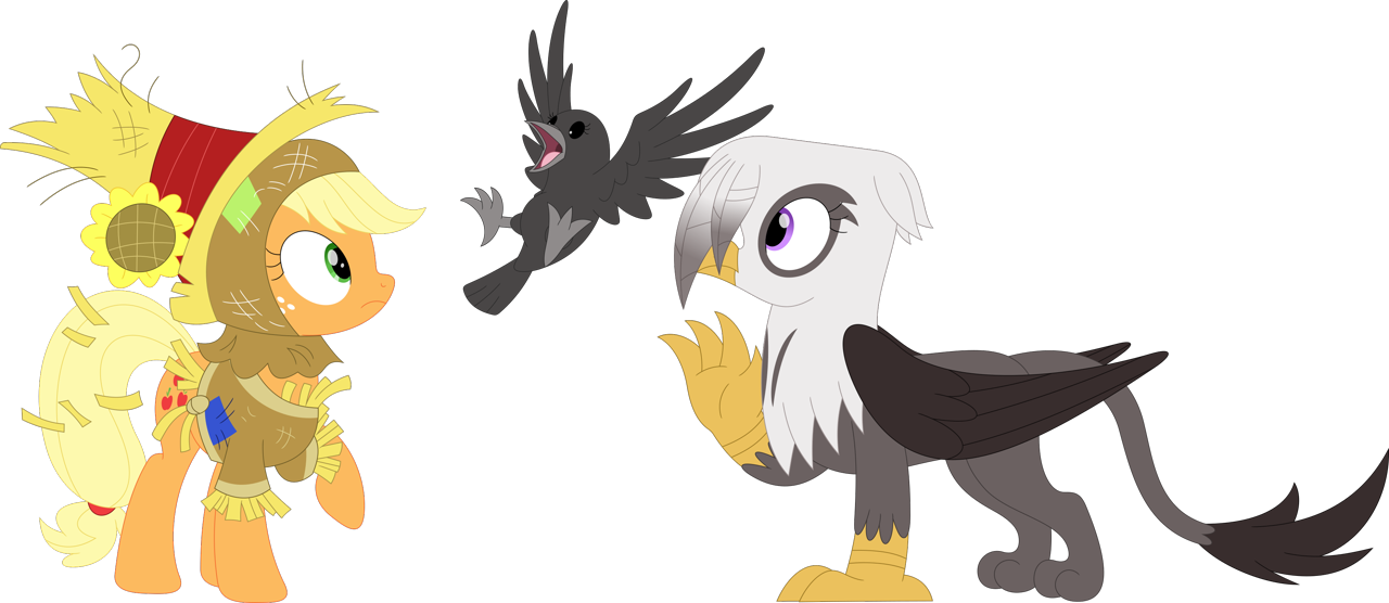 #2720686 - safe, artist:porygon2z, applejack, oc, oc:raiza, bird, crow ...
