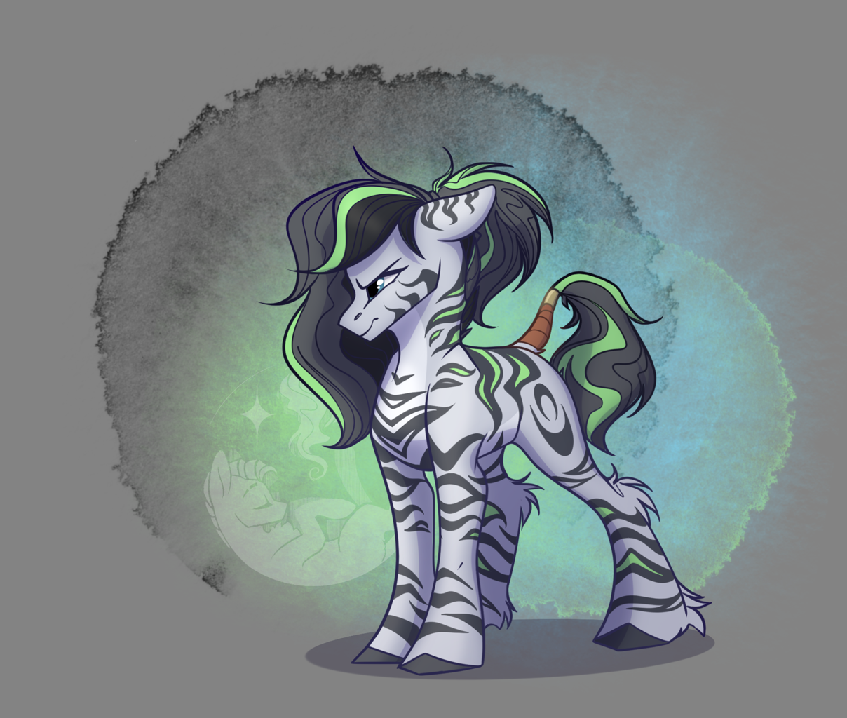 #2716999 - safe, artist:alrumoon_art, oc, oc only, oc:irys, pony, zebra ...