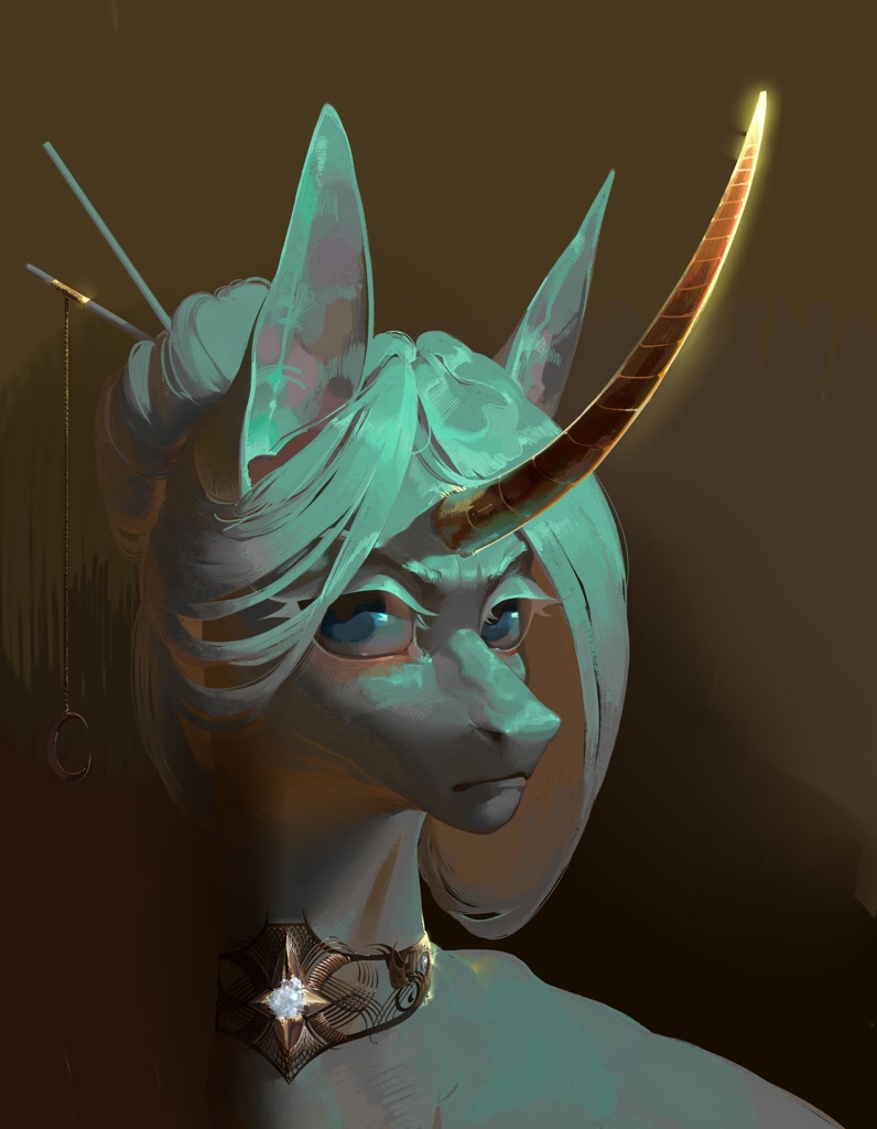 #2719377 - safe, artist:yanisfucker, pony, unicorn, bust, curved horn ...